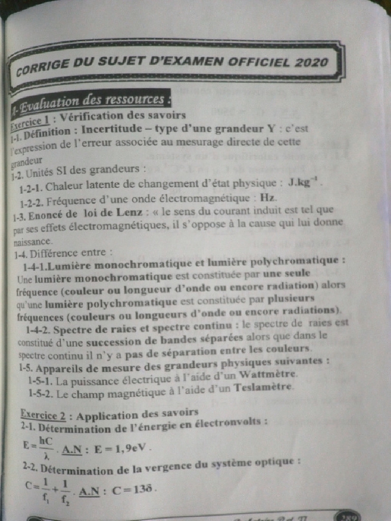 Corrige Physique 2021 | PDF