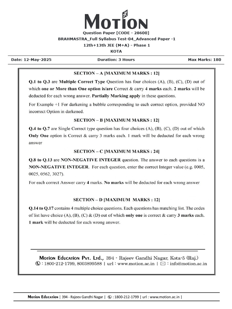 BTS FST-04 Paper - 1 Advanced Paper | PDF