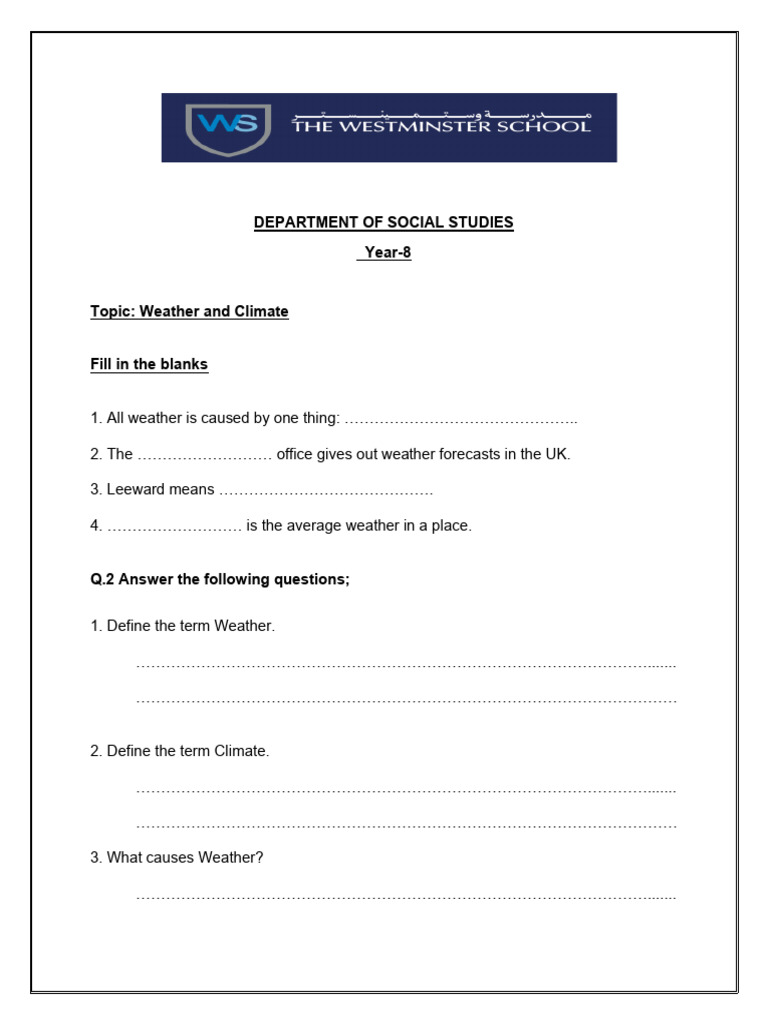 Yr8 Weather and Climate Ws Qs | PDF