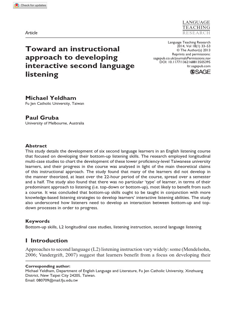 Developing Interactive L2 Listening Skills | PDF | Second Language ...
