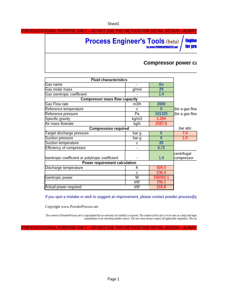Compressor Power Calculator 28-05-20 | PDF | Gas Technologies | Gases