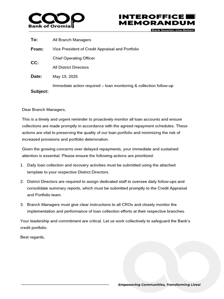 Interoffice Memorandum Loan Collection | PDF