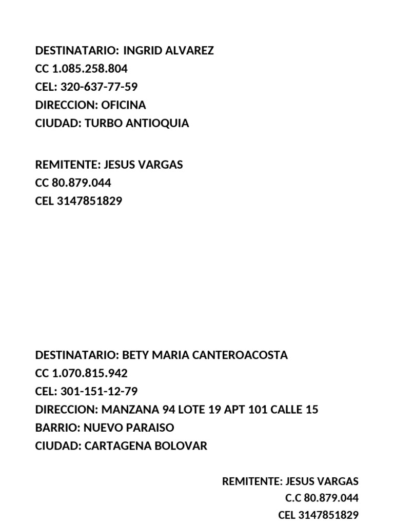 Formato de Envios | PDF