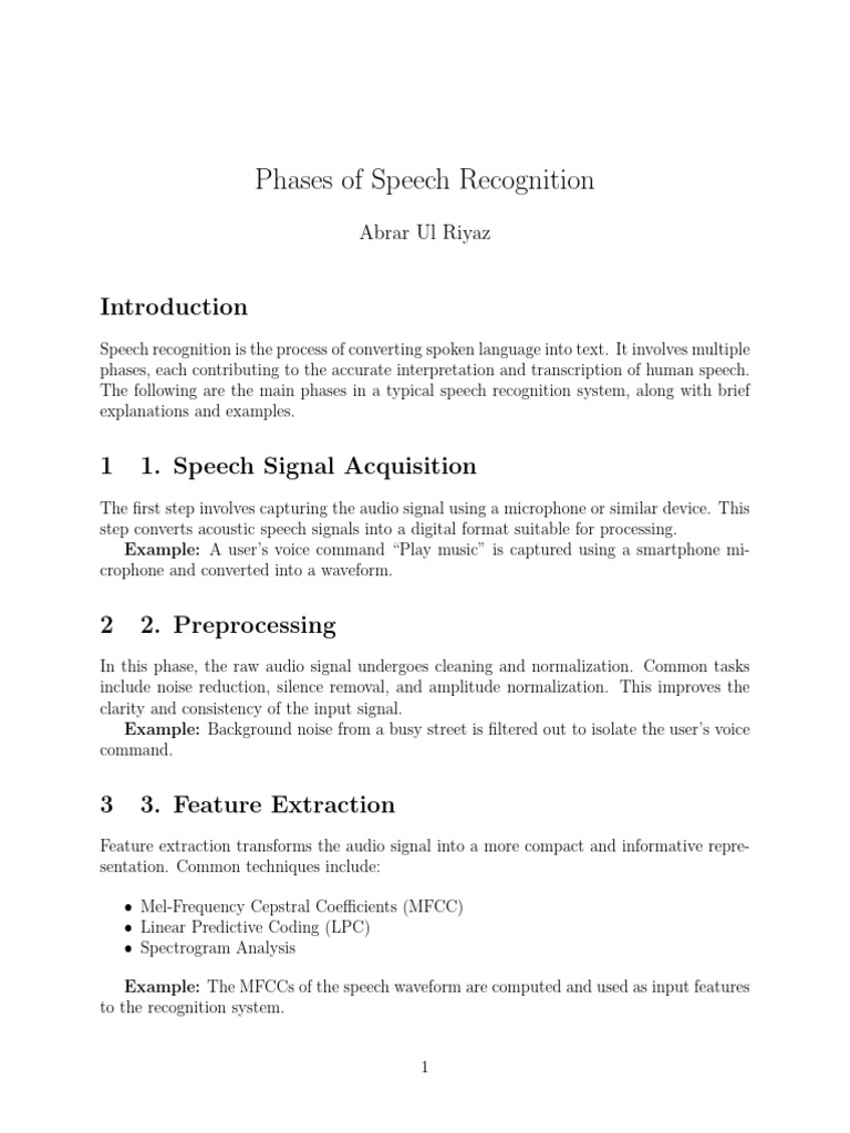 Phases of Speech Recognition | PDF | Speech Recognition | Machine Learning