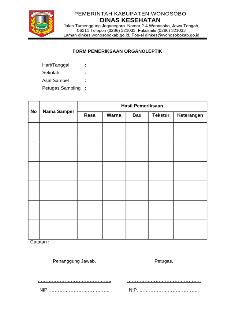 Formulir Pemeriksaan Organoleptik | PDF