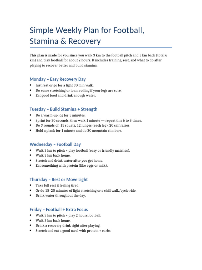 7-Day Football Training Plan | PDF