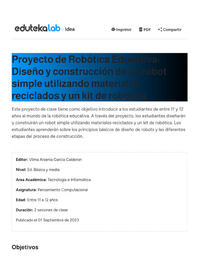 Proyecto De Robótica Educativa_ Diseño Y Construcción De Un Robot ...