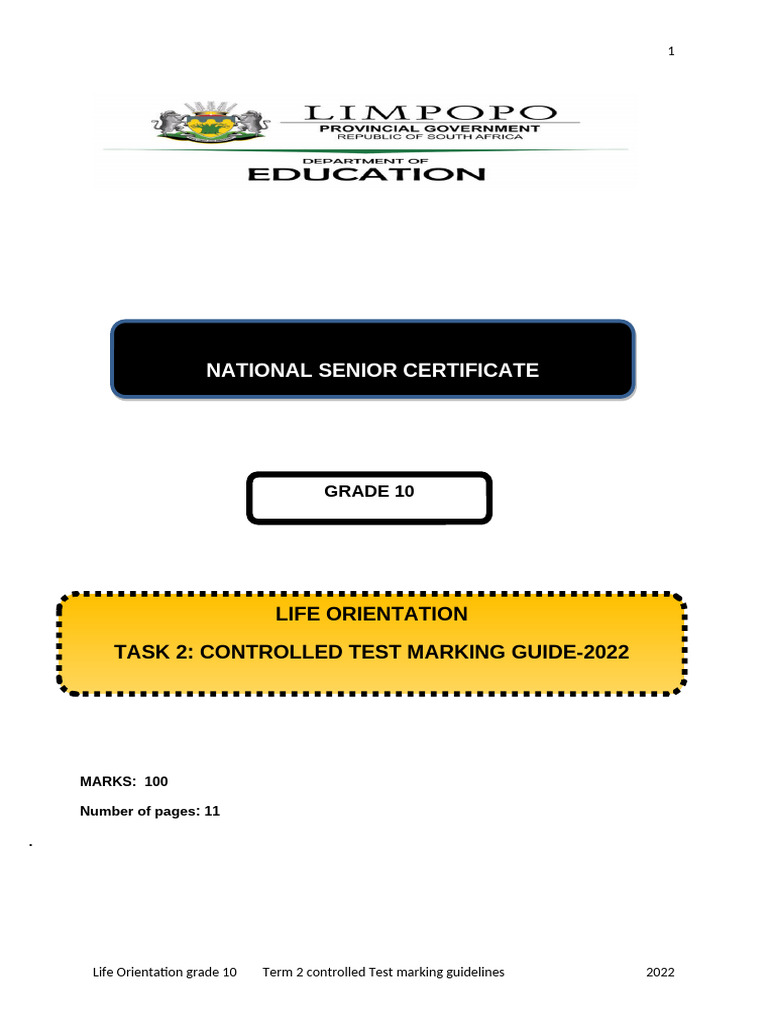 2022 Grade 10 Lo Memo Term 2 Controlled Test | PDF | Gender | Gender ...