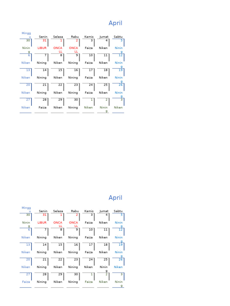 April Schedule Overview | PDF