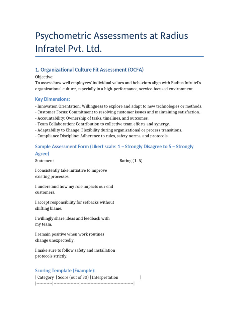 Radius Infratel Psychometric Assessments | PDF | Leadership ...