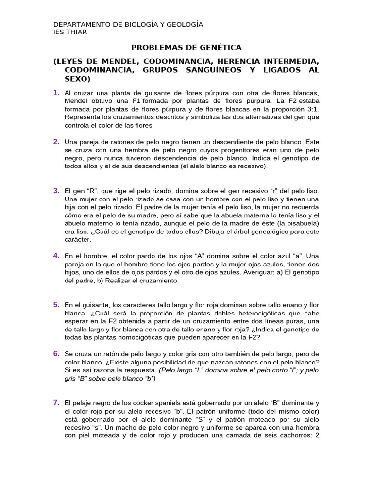 Problemas de Genética y Herencia Mendeliana | PDF | Dominancia ...