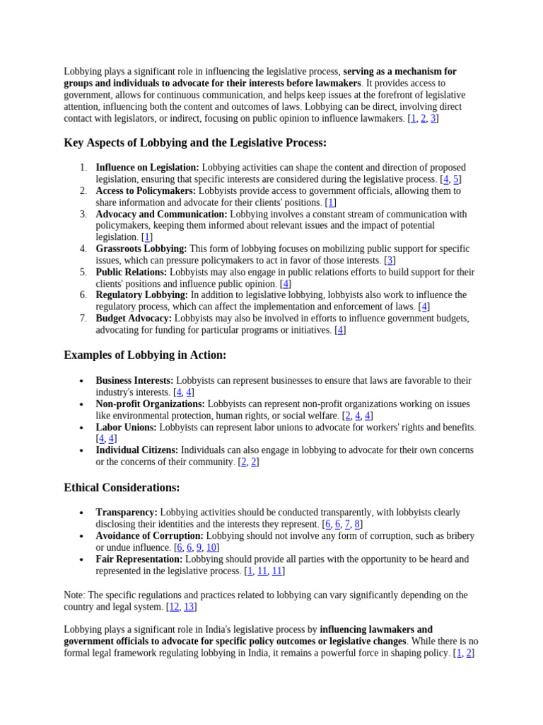 The Role of Lobbying in Legislative Process | PDF | Advocacy Group | Policy