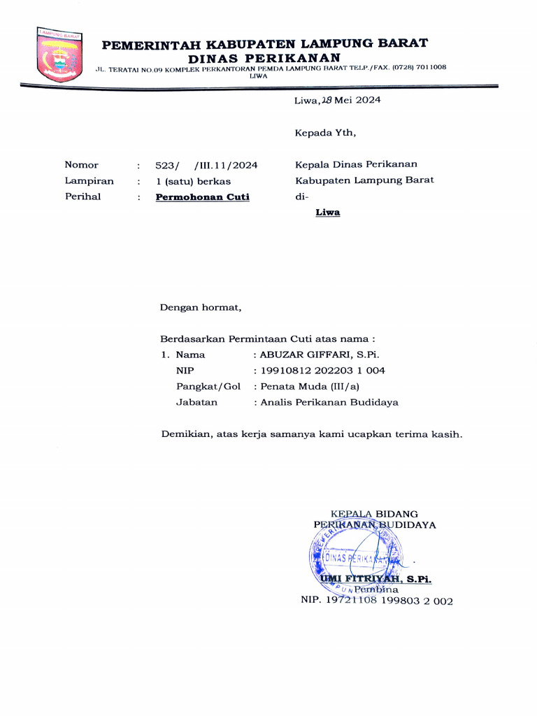 permohonan cuti abuzar_kabid | PDF