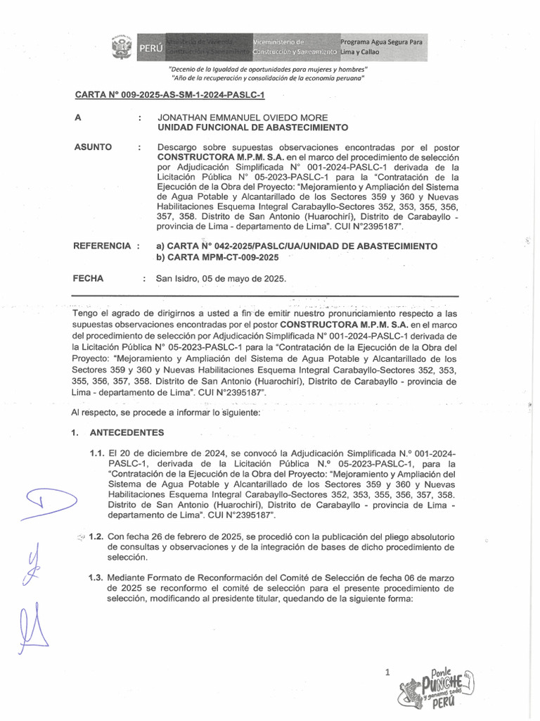 Carta #009-2025-As-Sm-1-2024-Paslc-1 | PDF
