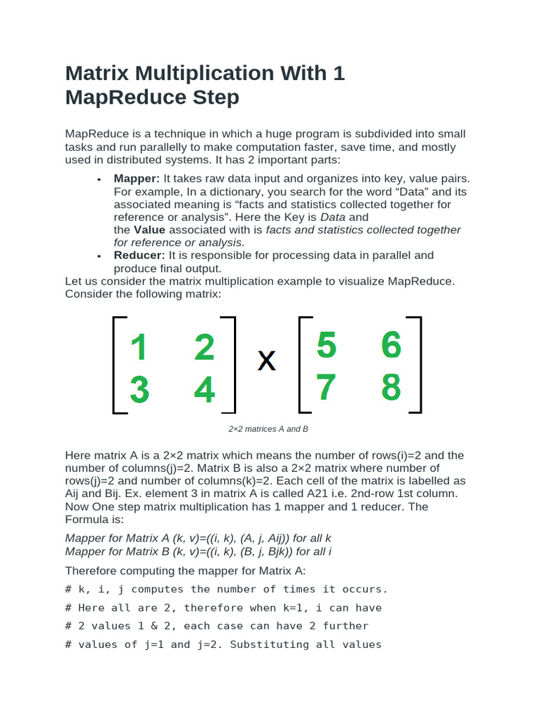Matrix Multiplication With 1 MapReduce Step | PDF | Matrix (Mathematics) | Map Reduce