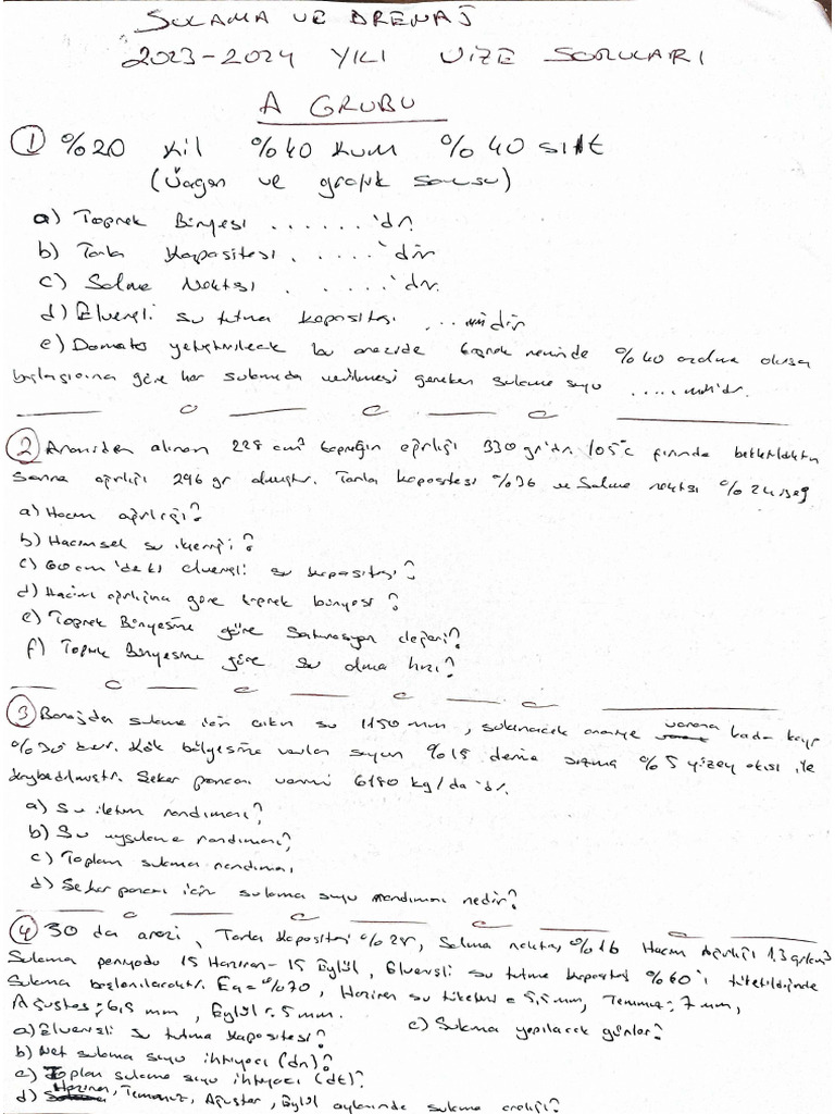 Sulama Ve Drenaj Vize Soruları - 28.11.2023!22!57 | PDF
