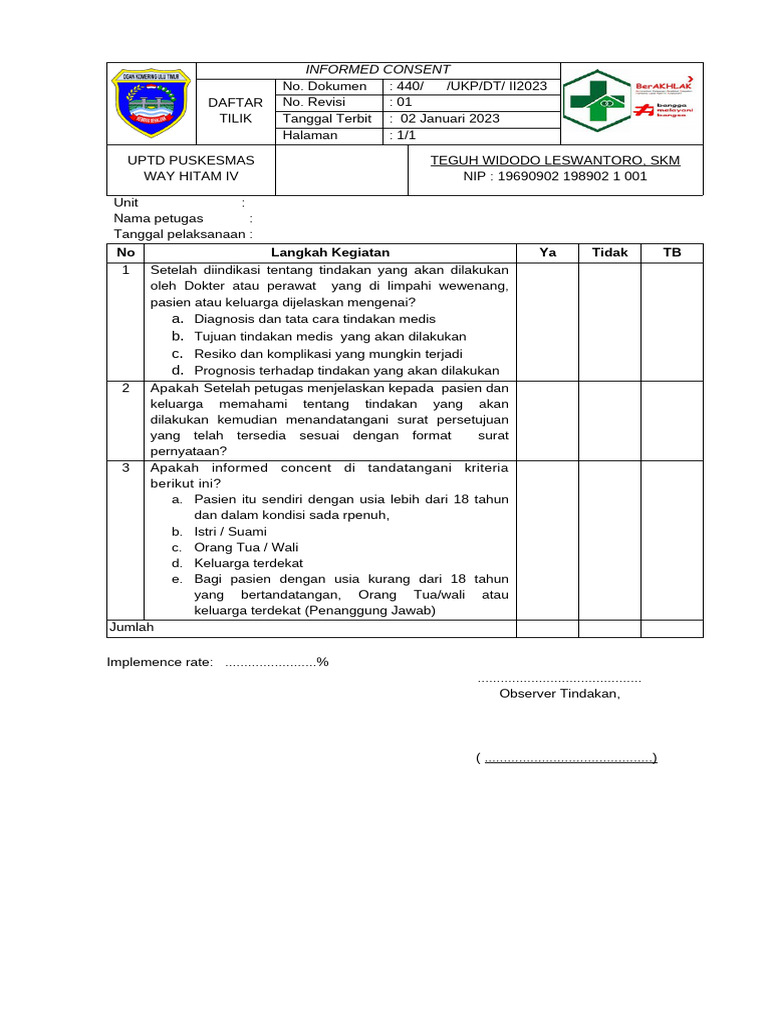 Daftar Tilik Informed Consent | PDF