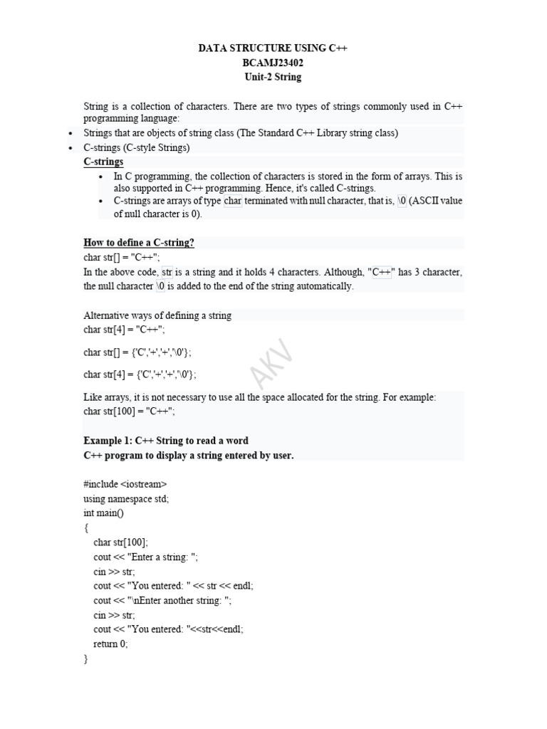 BCAMJ23402DS Using C++ String Unit 2 | PDF | C++ | String (Computer ...