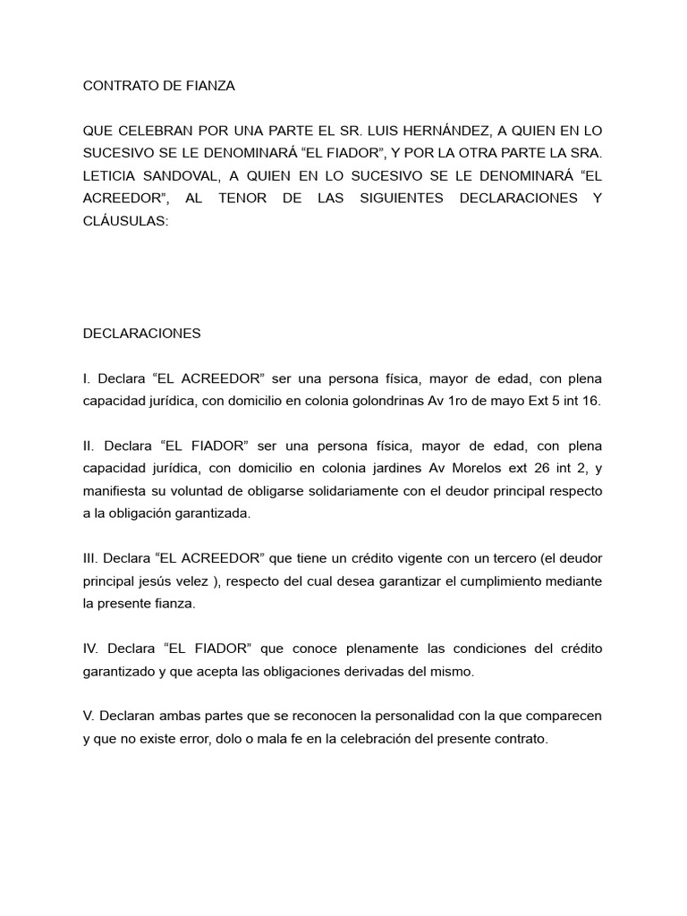 Contrato de Fianza | PDF | Pagos
