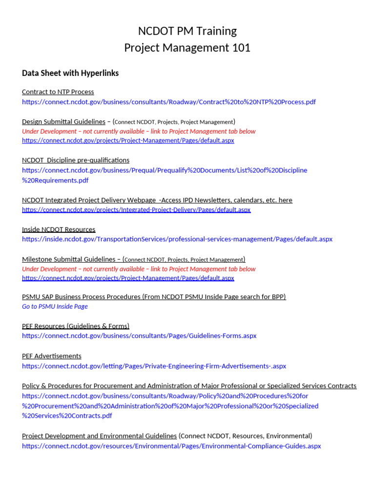 NCDOT PM Training Data Sheet | PDF | Project Management