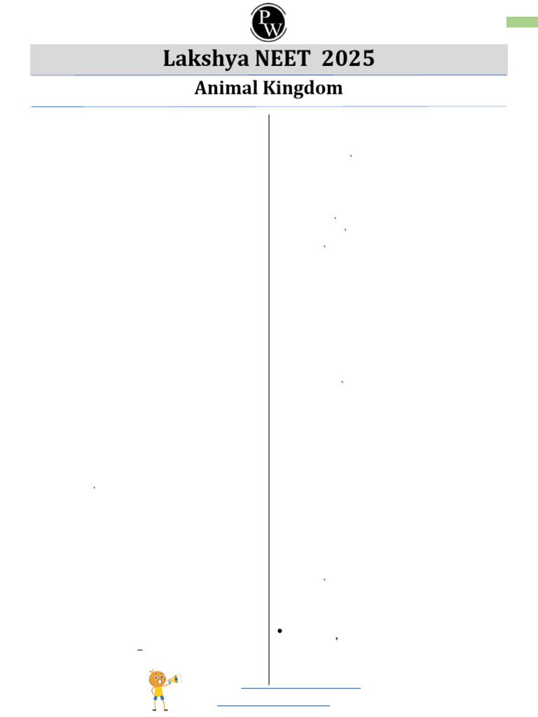Compiled Data - Animal Kingdom - Lakshya NEET 2025 | PDF | Zoology