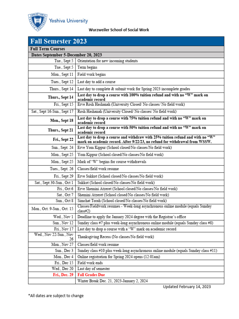 2023 Fall Semester Calendar - 0 | PDF | Hebrew Language Names ...