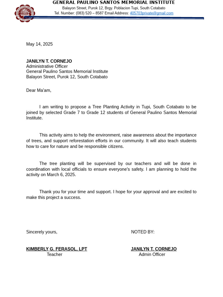 Tree Planting Letter | PDF