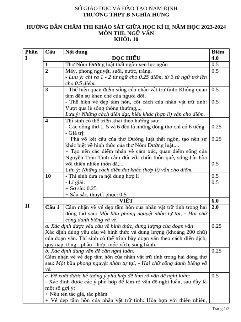 Giua Hkii K10 - Dap An | PDF