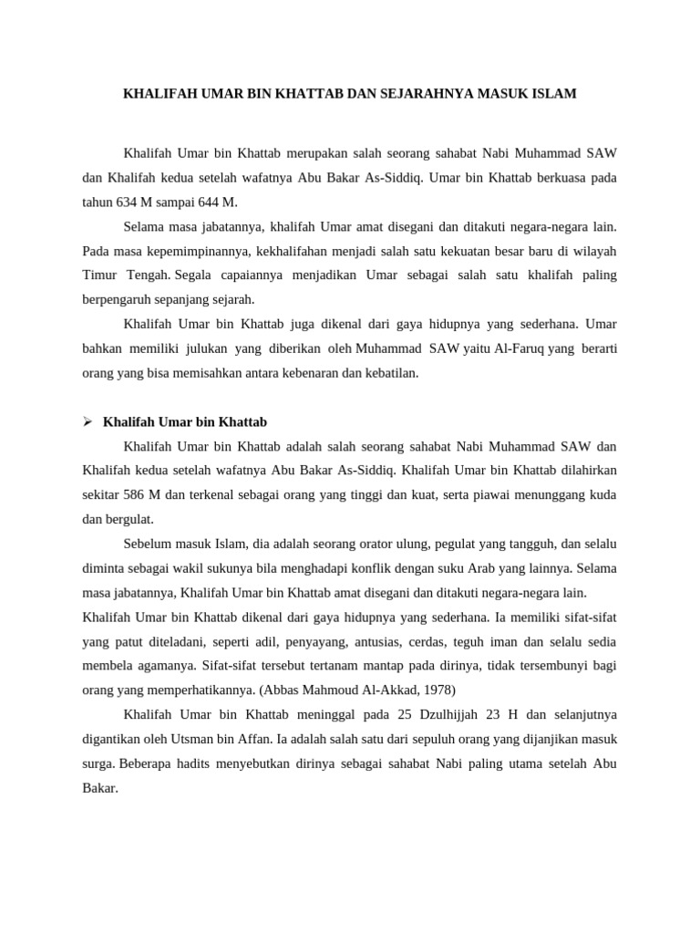 Umar bin Khattab: Kisah Masuk Islam | PDF