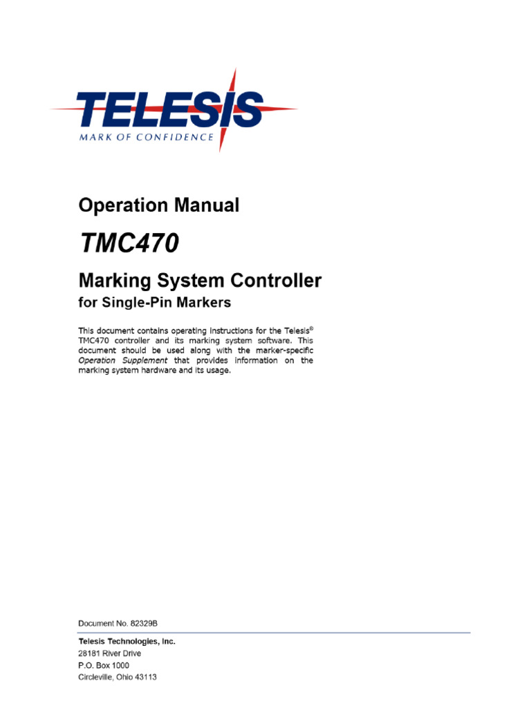 TMC470 Marking System Controller Operation Manual | PDF