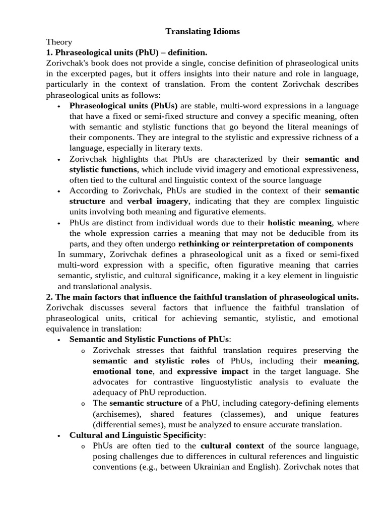 Translating Phraseological Units in Language | PDF | Translations ...