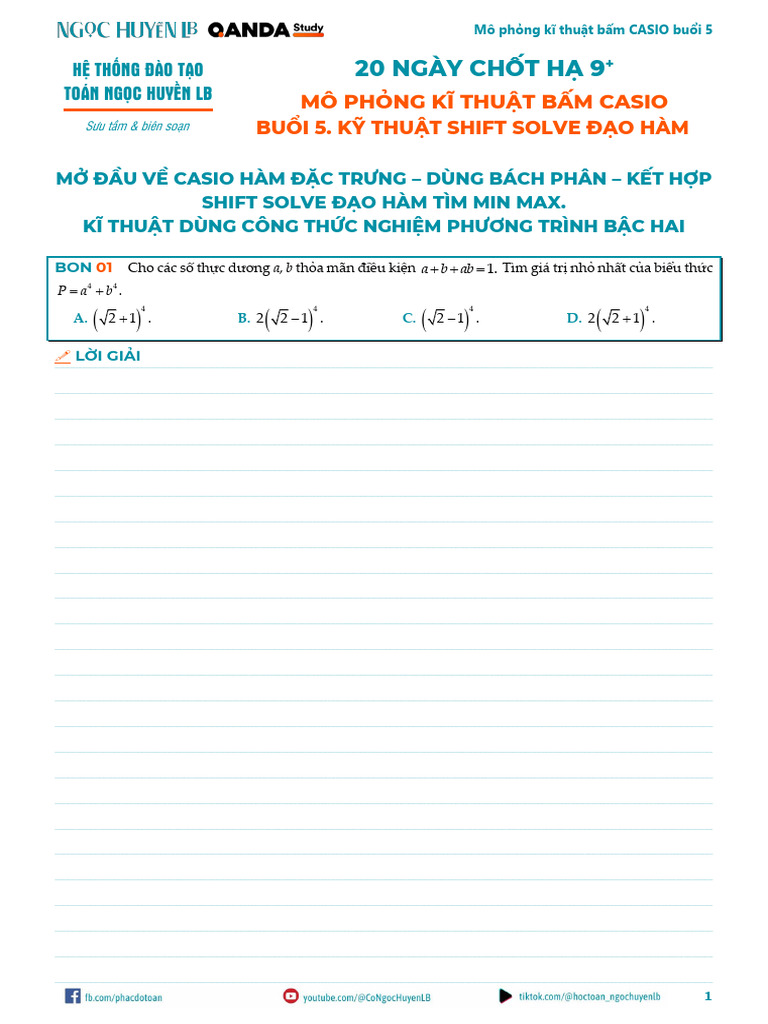 (Ngọc Huyền LB) Mô phỏng kĩ thuật bấm CASIO giải toán VD-VDC buổi 5. Kĩ thuật shift solve đạo ...