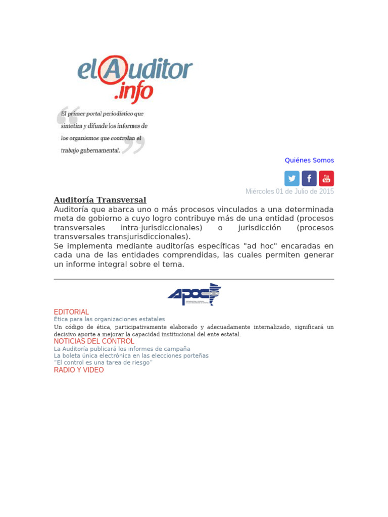 Concepto de Auditoría Transversal El Auditor | PDF