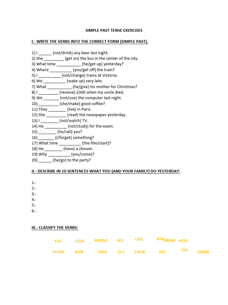 Simple Past Tense Exercises II | PDF | Linguistic Typology | Grammar