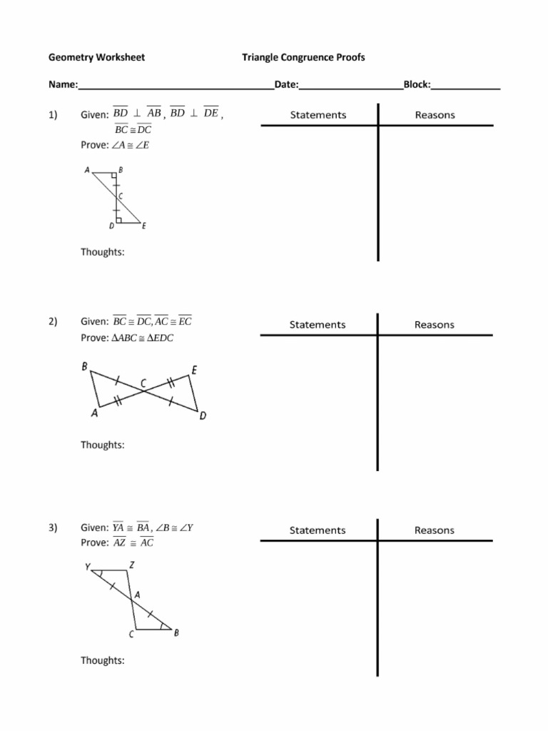 Geometry Congruent Triangles Proofs Worksheet | PDF