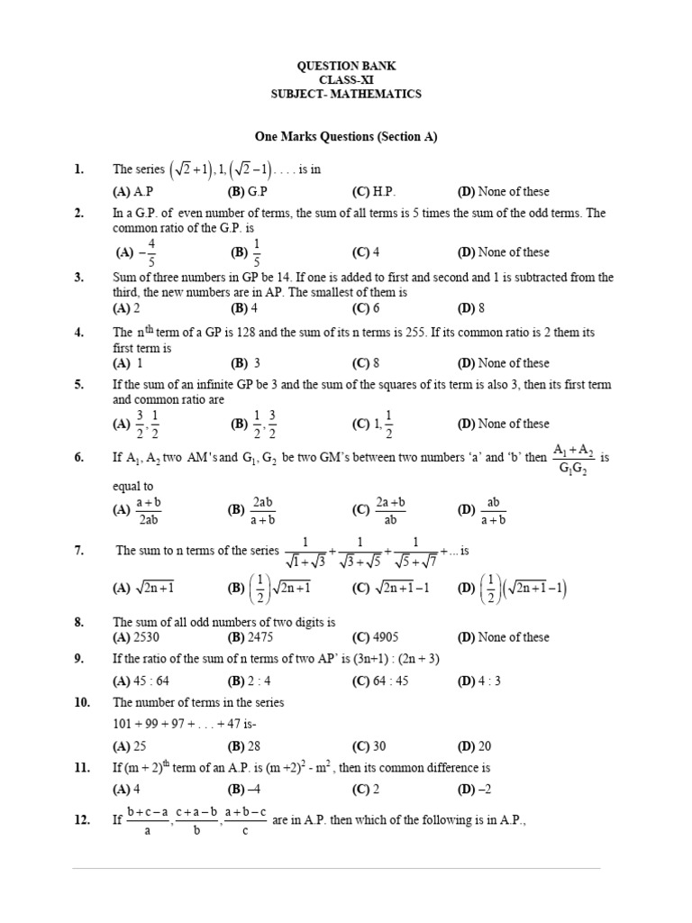 Class XI Mathematics Question Bank | PDF | Elementary Geometry ...