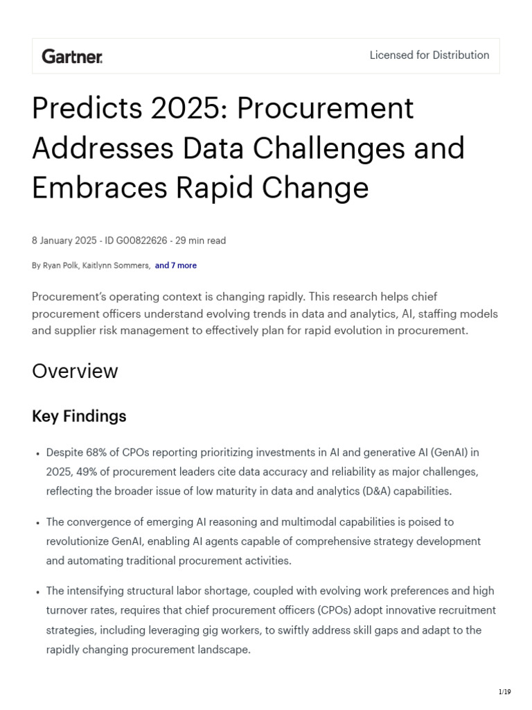 Gartner Predicts Procurement Data Challenges and Rapid Change 2025 ...