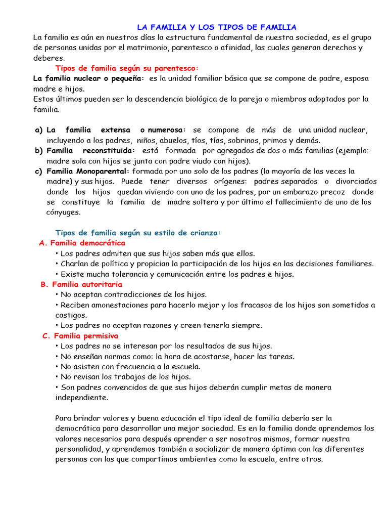 La Familia y Los Tipos de Familia | PDF | Familia | Parentesco