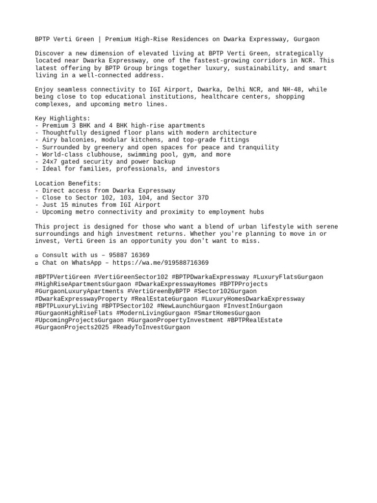 BPTP Verti Green Description | PDF