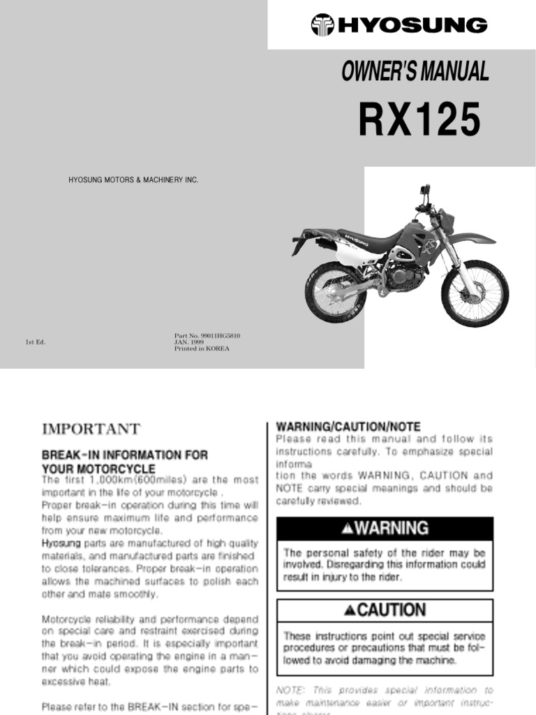 Hyosung RX 125 Owners Manual | PDF