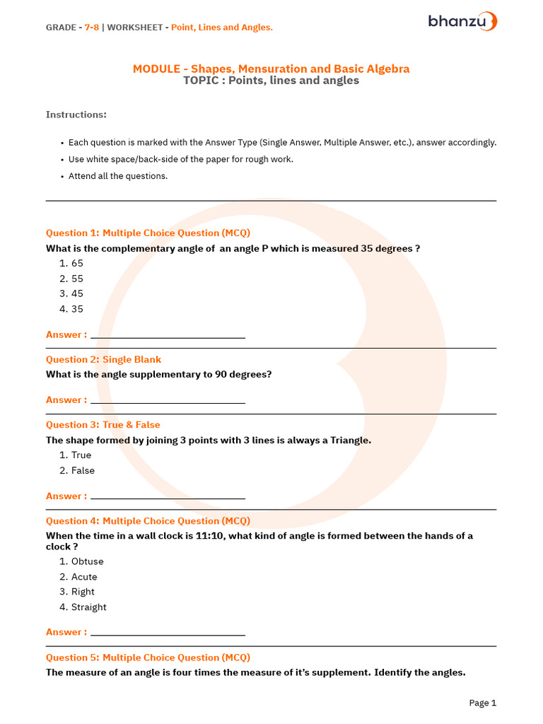 Prefix 259f8a5a1698330323822 - Name W Point, Lines and Angles. | PDF