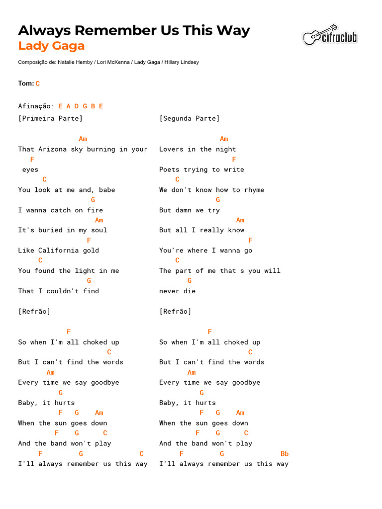 Always Remember Us This Way Lyrics | PDF | Lady Gaga | Song Recordings ...
