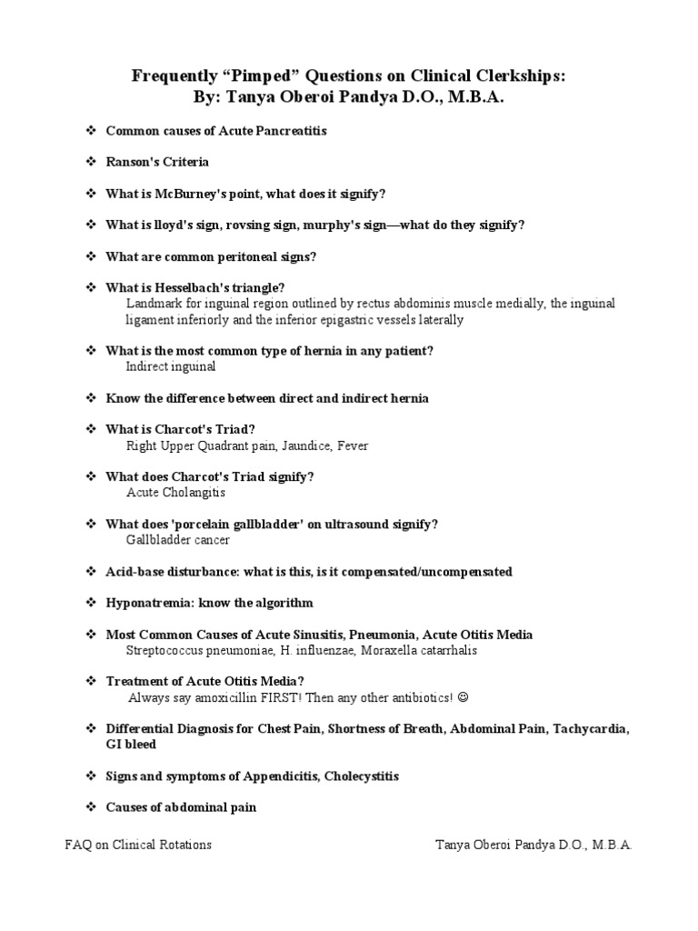 Pimp Questions | PDF | Pneumonia | Hypertension