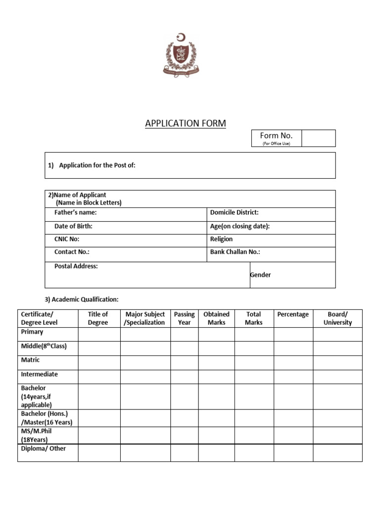 Application Form For BPS 1 To 16 | PDF | Academic Degree | Educational Stages