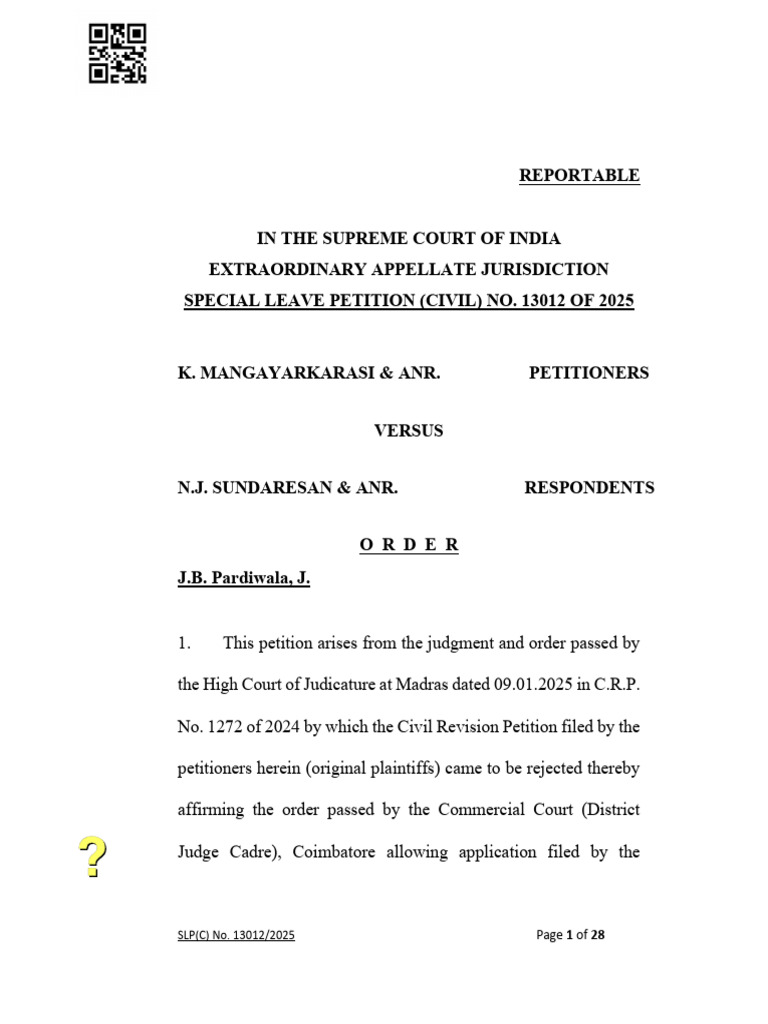 K. Mangayarkarasi & Anr. vs. N.J. Sundaresan & Anr. | PDF | Arbitration ...