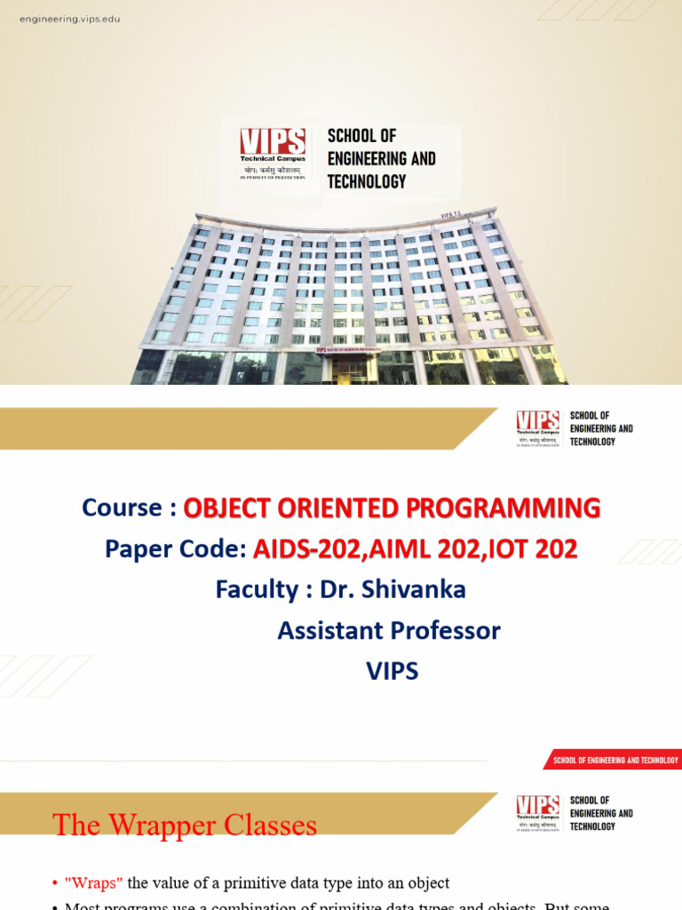 VIPS OOPS Unit 2 Wrapper Class | PDF | Mathematical Logic | Object (Computer Science)