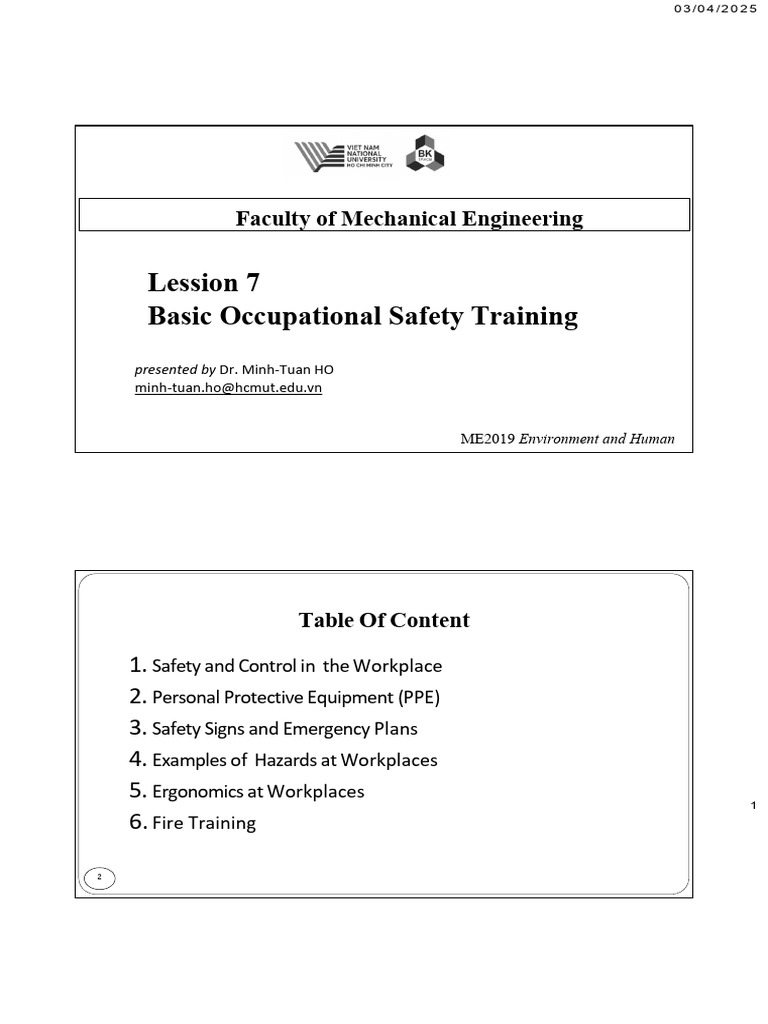 L7 - Basic Occupational Safety Training | PDF | Personal Protective ...