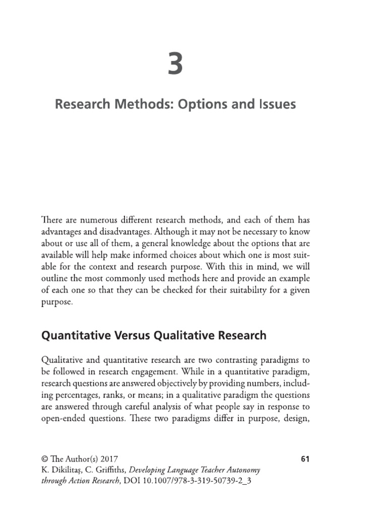 Dikilitas and Griffith Chapter 3 Research Methods, Options and Issues | PDF