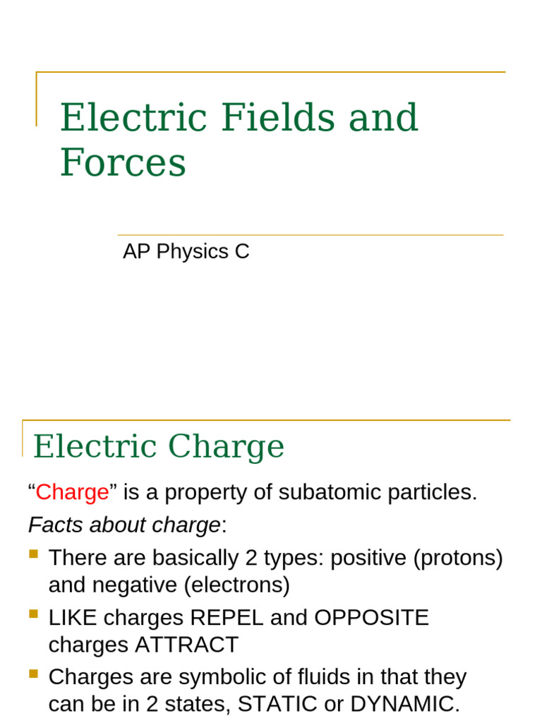 01AP Physics C - Electric Fields and Forces | PDF | Electric Charge | Force