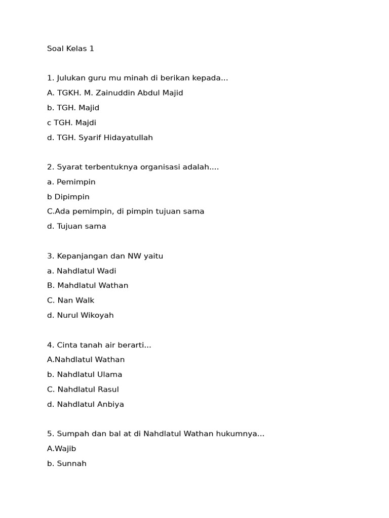 soal kls 1 (1) | PDF